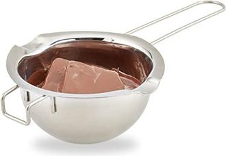 Relaxdays Schmelztopf Edelstahl, H x B x T: 6 x 24 x 14 cm, Temperiergerät, Schmelztiegel für Butter, Metall, silber