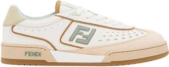 Fendi Low-Top Sneaker - Mixed Leather And Denim Sneakers With Embossed Log - Gr. 36,5 (EU) - in Weiß - für Damen