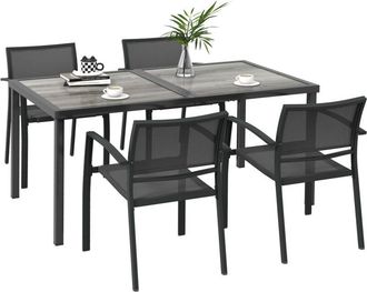 OUTSUNNY 5 tlg. Sitzgruppe Gartenm&ouml;bel-Set, Gartengarnitur mit 1 Esstisch, 4 stapelbaren St&uuml;hlen, Sitzgarnitur, f&uuml;r Terrasse, Mesh, Dunkelgrau