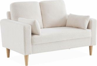Sweeek 2-Sitzer-Sofa mit Bouclé Teddystoff und Holzbeinen