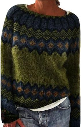 Generic Pull tricot&eacute; vintage &agrave; col rond et manches longues pour femme Motif Fair Isle, 07, 4XL-6XL