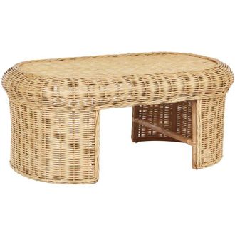 Beliani Garten Beistelltisch Naturfarben Rattan Geflochten Oval 96 x 60 cm Boho M&ouml;bel Outdoor Indoor Garten Terrasse Ausstattung Gartentisch