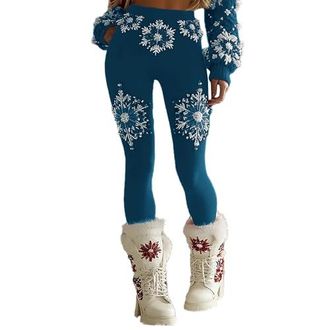 Generic Legging de No&euml;l artificiel en forme de flocon de neige pour femme - Legging doux et chaud en tricot avec imprim&eacute; de flocons de neige r&eacute;tro - Pantalon 