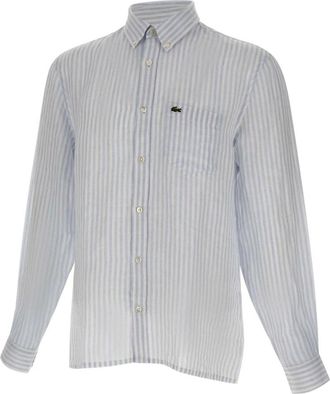 Lacoste Homme, Chemises, Bleu, Taille: 4XL Chemise en lin ray&eacute;e coupe regular
