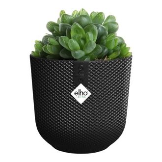 ELHO Jazz Rund Mini 9cm - Blumentopf f&uuml;r Innen - 100% recyceltes Plastik - &Oslash; 9.2 x H 8.5 cm - Schwarz/Living Schwarz