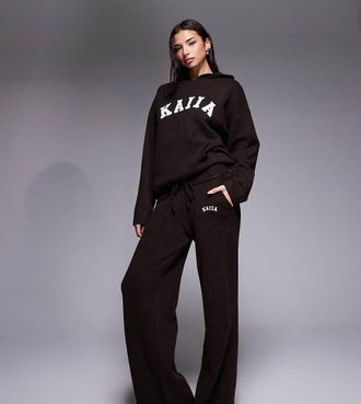 KAIIA Pantalon densemble ample en maille aspect laine &agrave; broderie logo - Chocolat-Brown