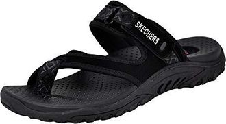 Skechers Womens Reggae Trailway Flip Flop, Black/White, 9 M US