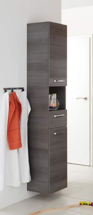 PELIPAL Badezimmerschrank Quickset 352 in Graphit Struktur, 30 cm breit | Hochschrank mit 1 T&uuml;ren, 1 Schubkasten, 1 Nische und 2 Einlegeb&ouml;den
