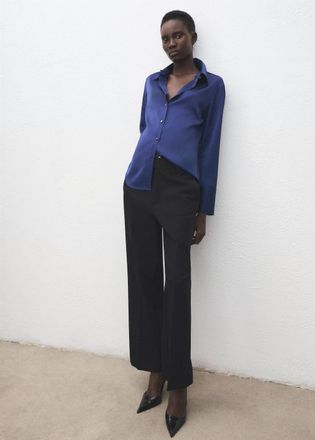 Mango Flie&szlig;ende Satinbluse blau - Damen - XS - MANGO