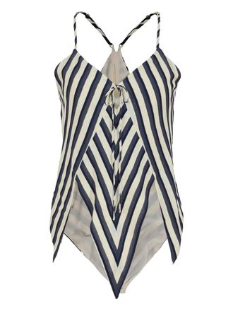 Rosie Assoulin V-Ausschnitt-Oberteil mit Zickzackstreifen - Nude