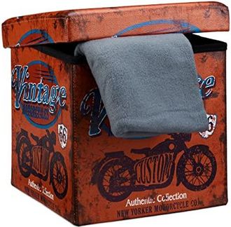 Relaxdays Faltbarer Sitzhocker 38 cm Stabiler Falthocker mit trendigen Motiven als praktische Ablage als Sitzw&uuml;rfel mit bedrucktem Kunstleder als Aufbewahrungsb