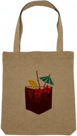 Fabulous Sac Shopping Tote Bag Aspect Lin - Cocktail Pina Coloda Poche Surprise Ap&eacute;ro Vacances - Sac de Courses Toile Epaisse 360g Beige Naturel Cabas Port&eacute; Ep
