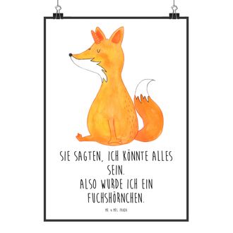 Mr. & Mrs. Panda Bild Einhorn Fuchs DIN A3 - Geschenk, wanddeko, Fuchsh&ouml;rnchen, Kunstdruck, Einh&ouml;rner, Wandschmuck, drucke, F&uuml;chse, Unicorn, Plakat, Unicorns