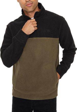 Threadbare Wham Herren Two-Tone Colourblock Microfleece-Pullover mit Viertelrei&szlig;verschluss, Schwarz/Khaki, L