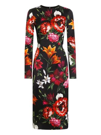 Dolce & Gabbana robe mi-longue à fleurs - Noir