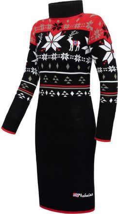 Nebulus Damen Norweger Strickkleid HIGH, Knielang, vielseitig, schwarz-rot - XXL/44