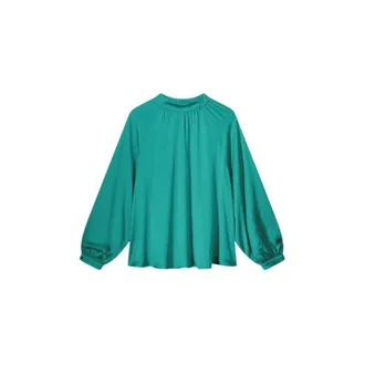 Summum Bluse mit Seidenoptik und Offizierskragen - - Blouses & Shirts - Damen - Gr&uuml;n - XS