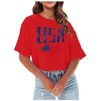Generic Haut court patriotique d&eacute;contract&eacute; pour femme - Motif graphique 2025 - Style athl&eacute;tique - Ample - Col rond - Coupe ample - Mignon - Manches courtes - 