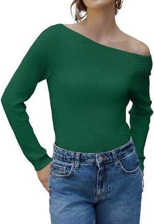 Zeagoo Pull à manches longues pour femme - Pull décontracté en tricot basique - Élégant et léger - Tunique pour lautomne et lhiver - Tailles S à XXL, Vert, M