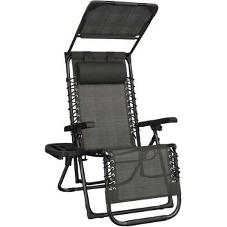 Yaheetech Yaheetech Fauteuil Z&eacute;ro Gravit&eacute; Ext&eacute;rieur avec Pare-soleil Chaise Longue Pliable Inclinable pour Terrasse avec Porte-gobelet Oreiller 64 cm Large