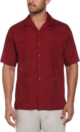 Cubavera Herren Besticktes Guayabera Camp-Kragen Hemd, Fahrrad-Rot, XX-Large