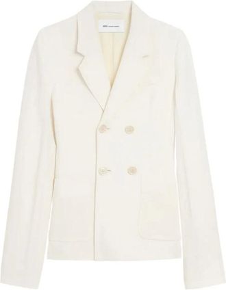 Ami Femme, Vestes, Beige, Taille: 40 FR Veste Bar Crois&eacute;e Avec Poches Plaqu&eacute;es