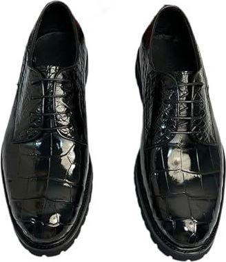 Generic Authentique peau de crocodile classique solide noir à lacets Derby Oxfords en cuir dalligator véritable pour homme daffaires décontractées, noir, 38.5