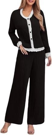 Generic Ensembles c&ocirc;tel&eacute;s &agrave; manches longues pour femmes, pyjamas c&ocirc;tel&eacute;s pour femmes, ensembles dint&eacute;rieur en coton, col rond, chemisiers &agrave; manches longues et