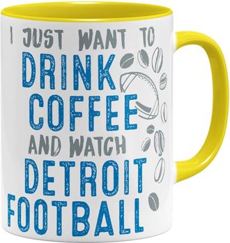OM3 Detroit-Coffee - Tasse - Keramik Becher - American Football Mug - 11oz 325ml - Beidseitig Bedruckt - Gelb
