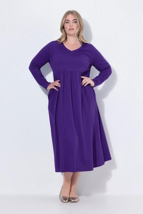 Ulla Popken Maxikleid Maxikleid A-Linie V-Ausschnitt Langarm