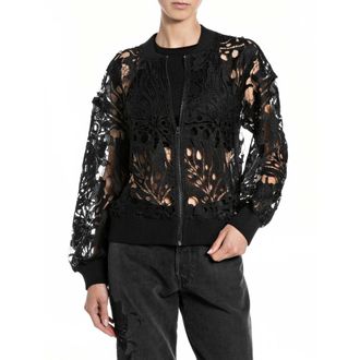 Replay Femme, Pulls, Noir, Taille: 36 FR Gilet en dentelle zipp&eacute;