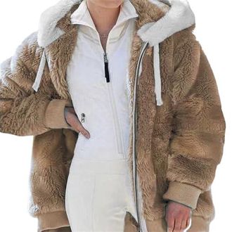 Generic Veste doubl&eacute;e d&eacute;contract&eacute;e grande taille pour femme, veste polaire pelucheuse, v&ecirc;tements dext&eacute;rieur chauds et d&eacute;contract&eacute;s, kaki, 4XL