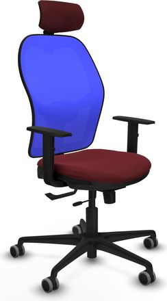 Piqueras y Crespo Ergonomischer Computerstuhl mit 1D-Armen, h&ouml;henverstellbare Lendenwirbelst&uuml;tze und h&ouml;henverstellbares Kopfteil, Blau/Kastanienbraun