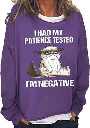 Keephen Femmes Oversize Col Rond Manches Longues Haut Sweatshirt Mignon Cartoon Chat Imprim&eacute; Manches Longues T-Shirt Dr&ocirc;le Pull Imprim&eacute; Sweatshirt (Doublure B