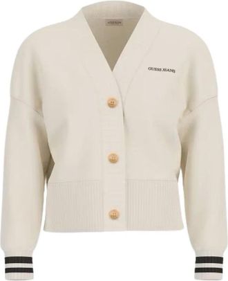 Guess Femme, Pulls, Blanc, Taille: 40 FR Cardigan Varsity avec Logo Brod&eacute;
