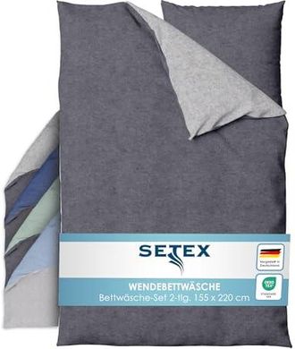 Setex Setex Wendebettwäsche 155x220 cm - 2-teiliges Bettwäsche-Set in ansprechendem Dunkelgrau-Hellgrau-Design, Inklusive Bettdeckenbezug und Kissenbezug (8