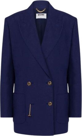 Moschino Femme, Vestes, Bleu, Taille: 40 FR Veste en Shantung de Coton Laurel Crown