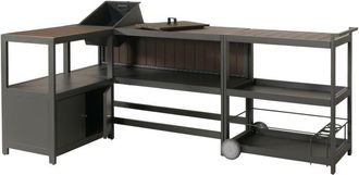 Hhg Neuwertig] Aluminium Outdoor-K&uuml;che 3-teilig HHG 810, Au&szlig;enk&uuml;che Garten Servierwagen Eisk&uuml;bel Schrank anthrazit, dunkle Holzoptik