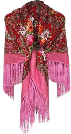 Generic Poncho Femme Hiver Chaud Chale Femme Hiver Chaud Cape Femme Effet enveloppant Carr&eacute; 130X130 Cm Imprim&eacute; Ethnique Pompons Extra Large Automne-Printemps