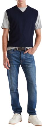 Benetton Herren T-Shirt V-Ausschnitt S/M 1002U400L Weste, blau, Small