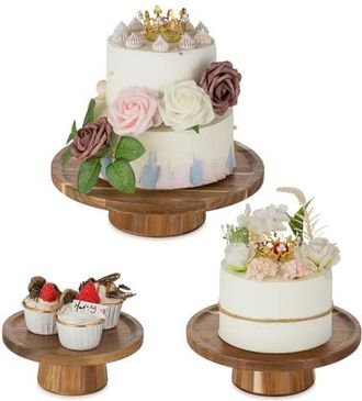 Nuptio Support Gateau Presentoir Stand: Set de 3 Cupcake Rond Pr&eacute;sentoir Pr&eacute;sentoirs G&acirc;teau Piedestal Mariage Pied Porte Bois G&acirc;teaux