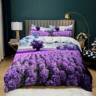 Generic Bettwäsche 135x200 cm Blumenmeer, 3D Bettwäsche Set Mikrofaser Bettbezug Lila Blumen für Kinder, Weiche Bettbezüge + 2 Kissenbezug 80x80 cm, mit Reißv