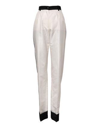 Dolce & Gabbana Womens High-Waist Straight Polyester-Silk Trousers White