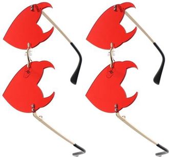 Frcolor Lot de 2 Lunettes de Soleil sans Monture de Coeur et Cornes Plastique L&eacute;ger Verres Rouges Lunettes Disco d&Eacute;t&eacute; pour F&ecirc;te Plage et Soir&eacute;e D&eacute;coratives Fe