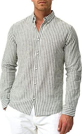 Indicode Hommes Brayden Shirt | Chemise rayée à col boutonné Beetle XL