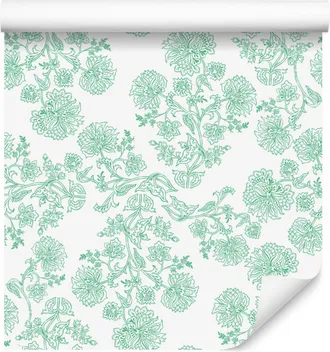 OEM Carta Da Parati Con Fiori Bianchi E Menta, Sfondo Bianco Per Soggiorno E Camera Da Letto 50x1000 Cm