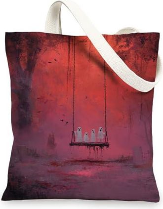 Generic Sacs fourre-tout effrayants en toile, motif fantôme, réutilisables, légers et lavables avec bandoulière pour salle de sport, voyage, plage, pique-niqu