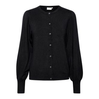 Kaffe Schwarzer Tiefer Cardigan mit Puff&auml;rmeln - - Knitwear - Damen - Schwarzk - 2XL