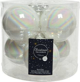 Kaemingk Set aus 6 weißen Glaskugeln 8cm glänzend - Elegante Weihnachtsbaumdekoration