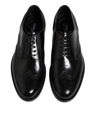 Dolce & Gabbana Mens Black Leather Derby Wingtip Formal Shoes Calfskin